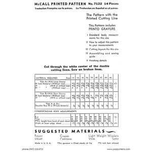 Past Patterns 7122 - Early 1930s Ladies Coat Dress Sewing Pattern Bust ...