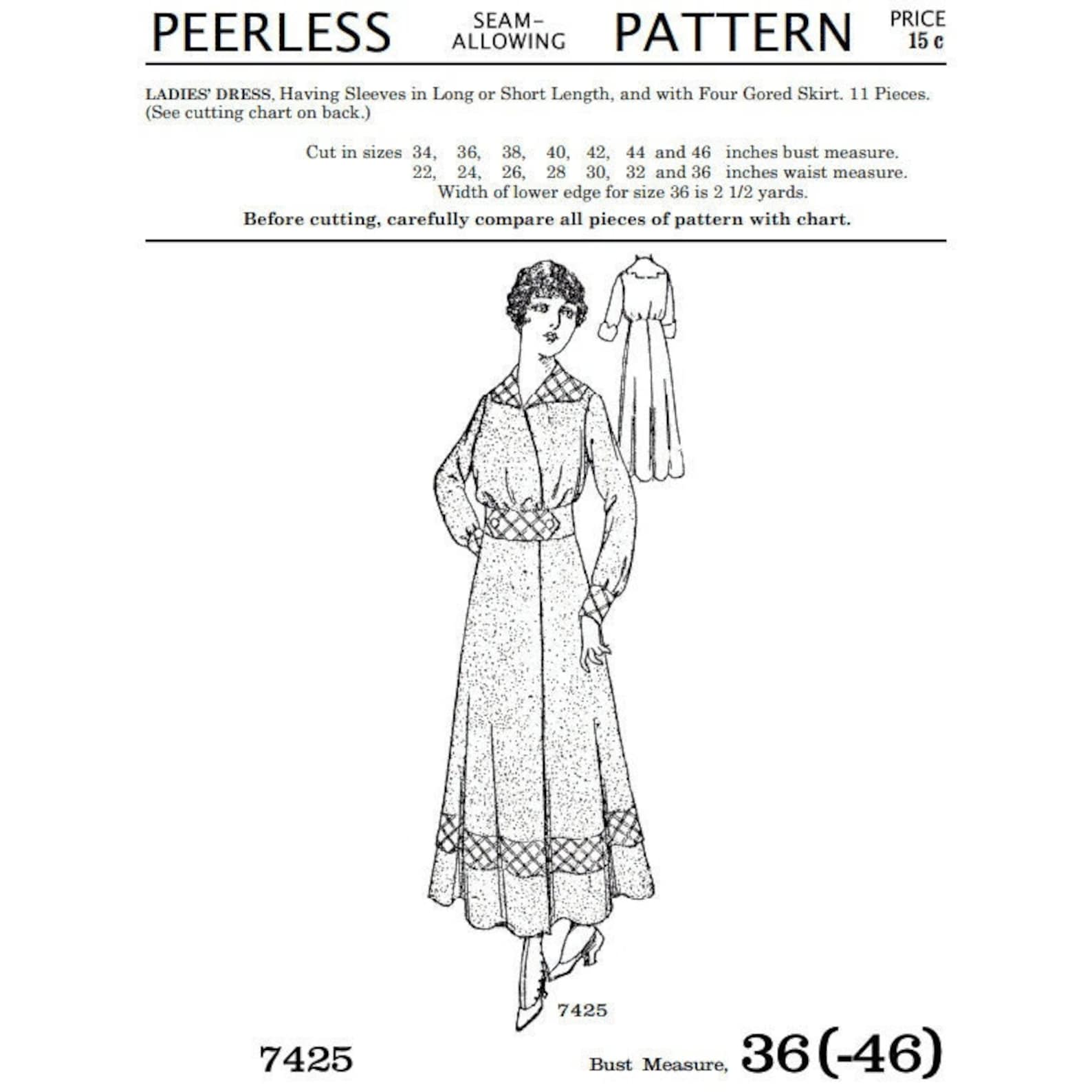 Past Patterns 7425 - 1920s Dress With Four Gored Skirt Sewing Pattern ...