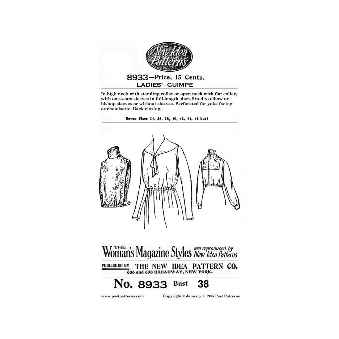 Past Patterns 8933 Download - Edwardian Ladies Guimpe Sewing Pattern ...