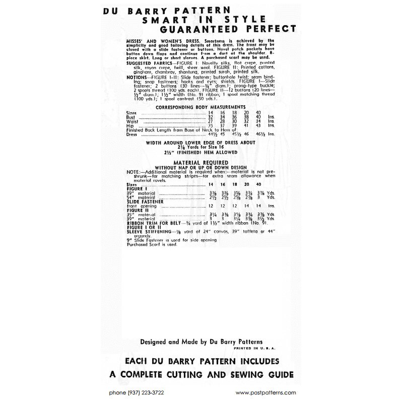 Past Patterns 2440B 1930s Button Front Dress Sewing Pattern Bust 36 B36 ...