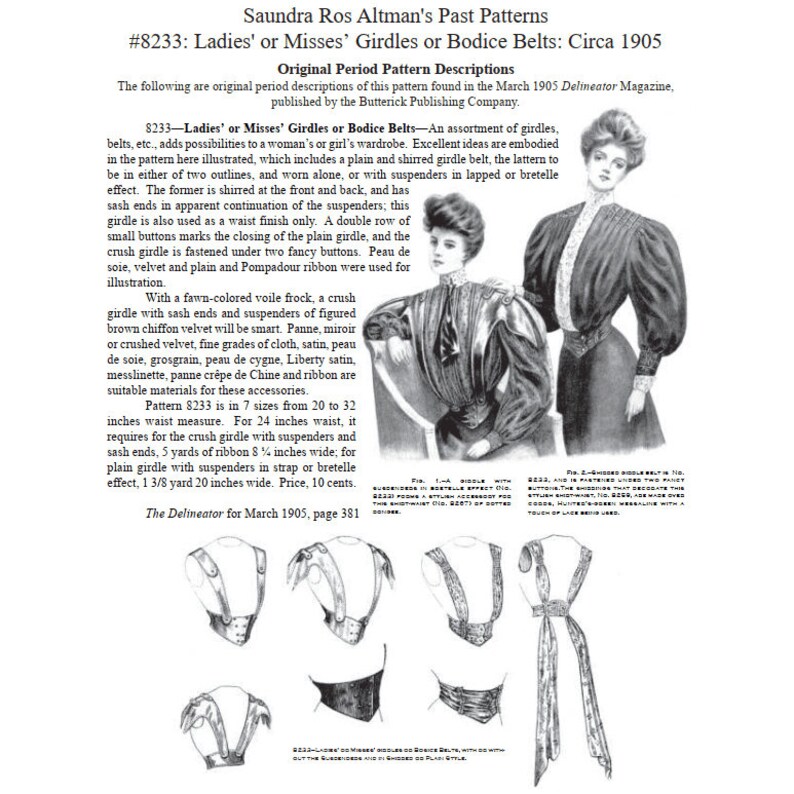 1900s Bodice Belt Sewing Pattern: Edwardian Girdle, Waist 24" | Past ...