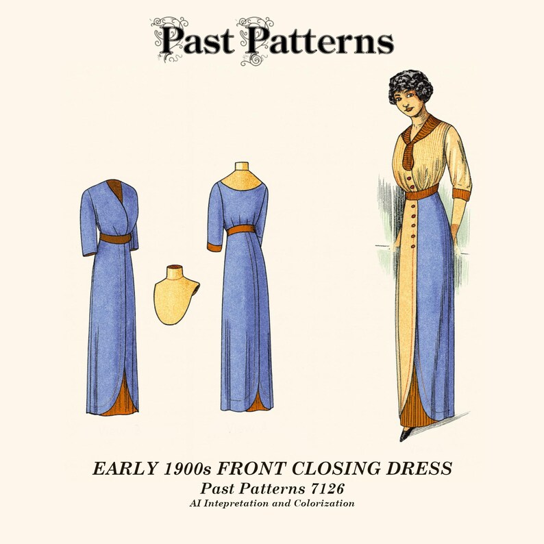 Past Patterns 7126 - Early 1900s Front Closing Dress Sewing Pattern ...