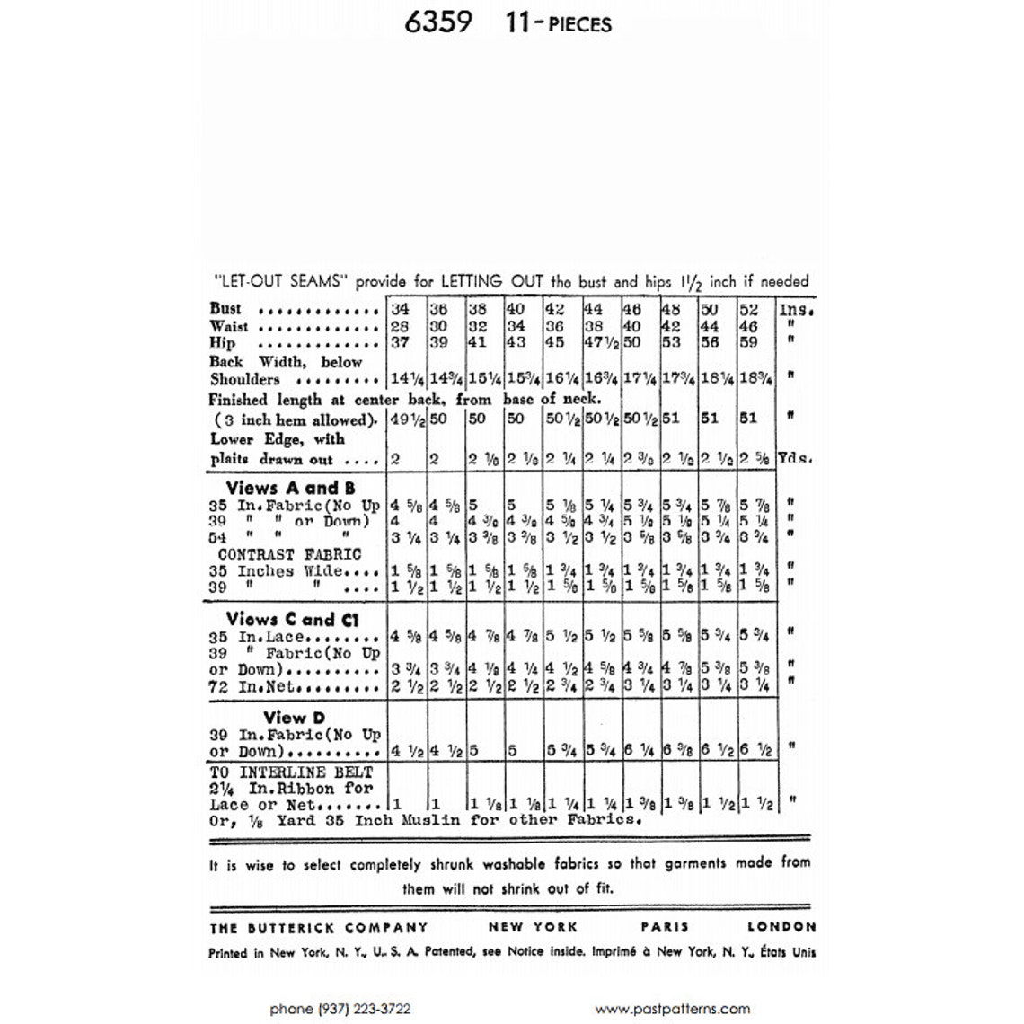 Past Patterns 6359 Early 1930s Frock Sewing Skirt Bust 44 B44 Waist 38 ...