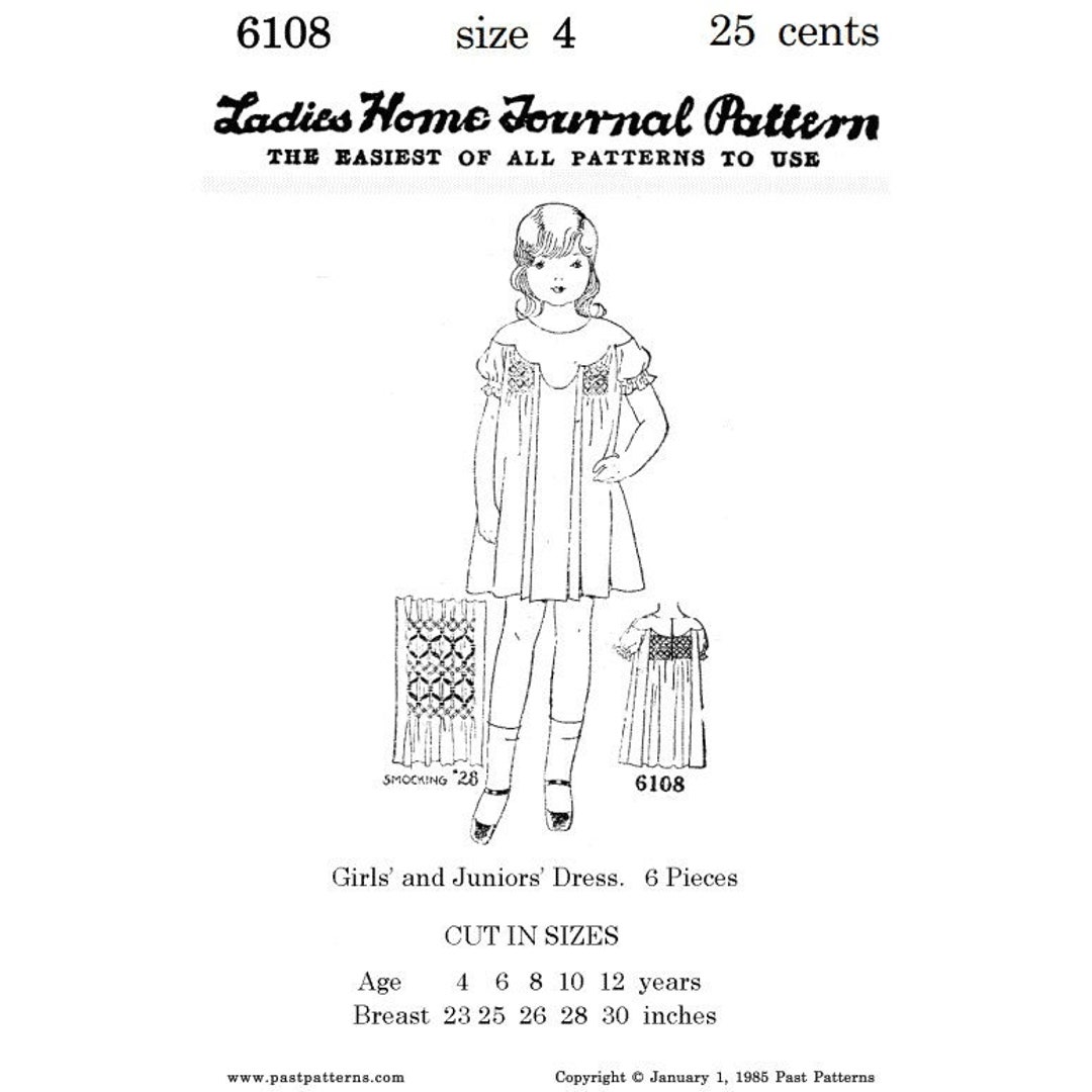 Past Patterns 6108 - Late 1920s Smocked Dress Sewing Pattern for 4 Year ...