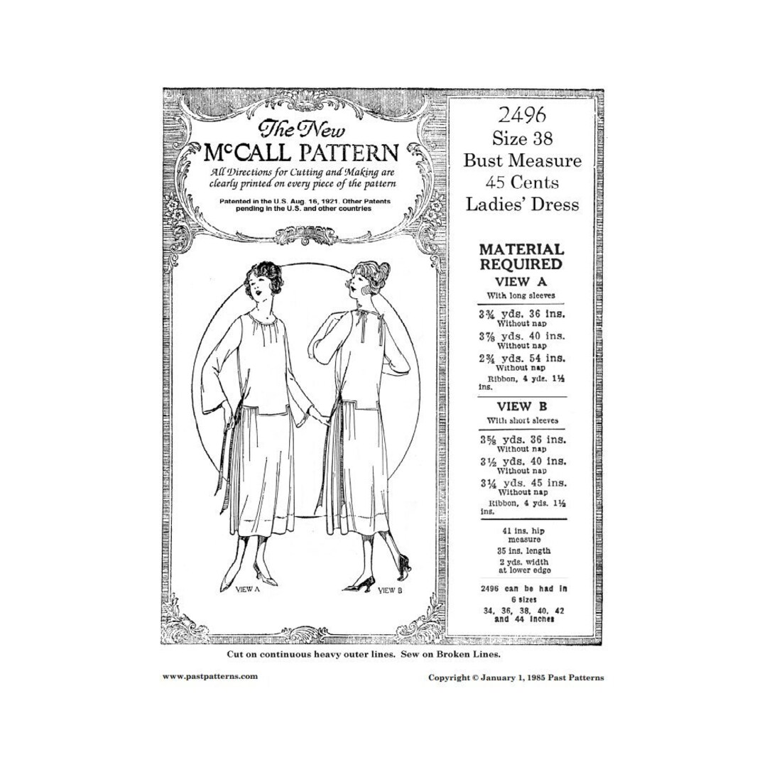 1920s Flapper Dress Sewing Pattern: Reproduction, Bust 38 (digital ...