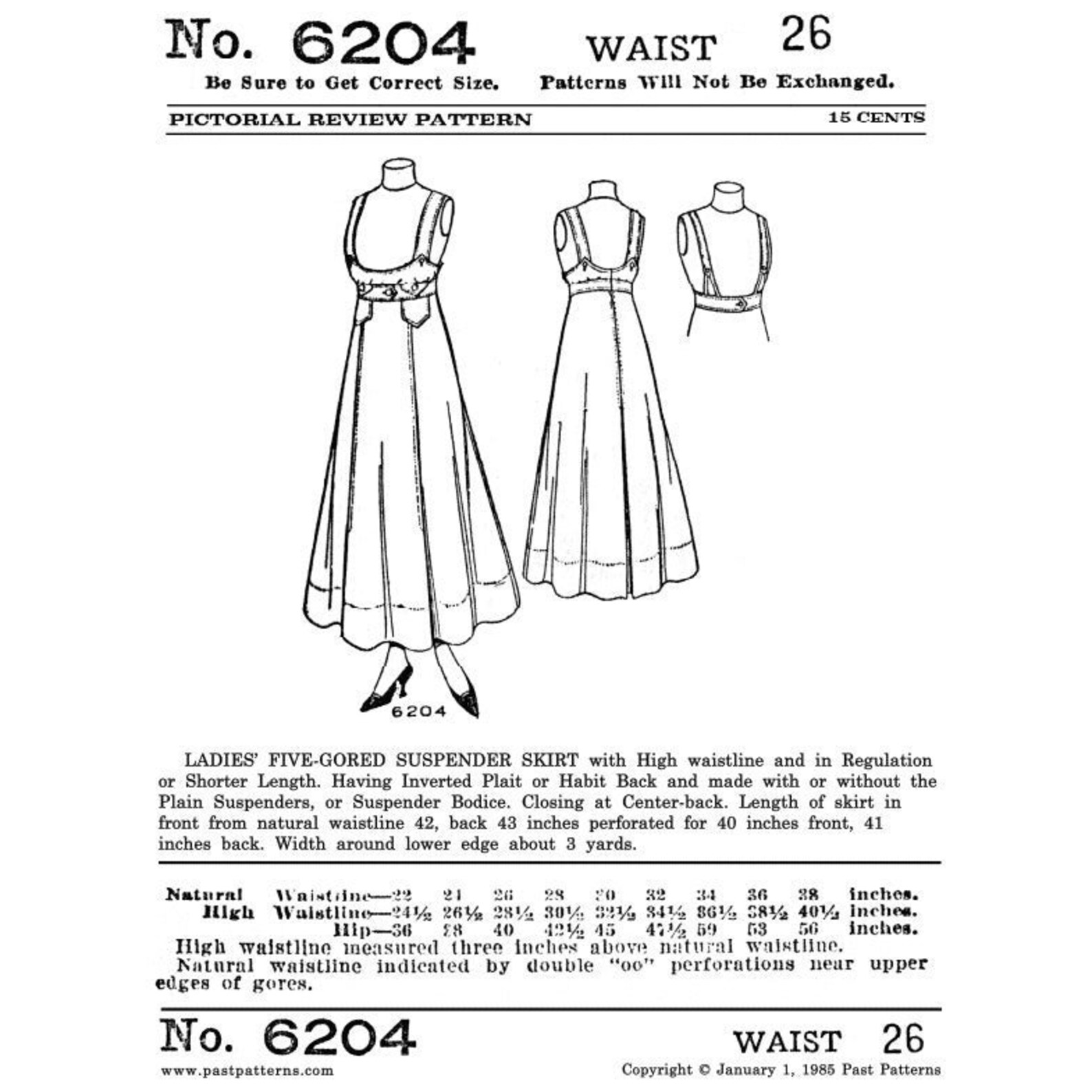 Past Patterns 6204 Edwardian Five-gored Skirt Pattern Waist - Etsy