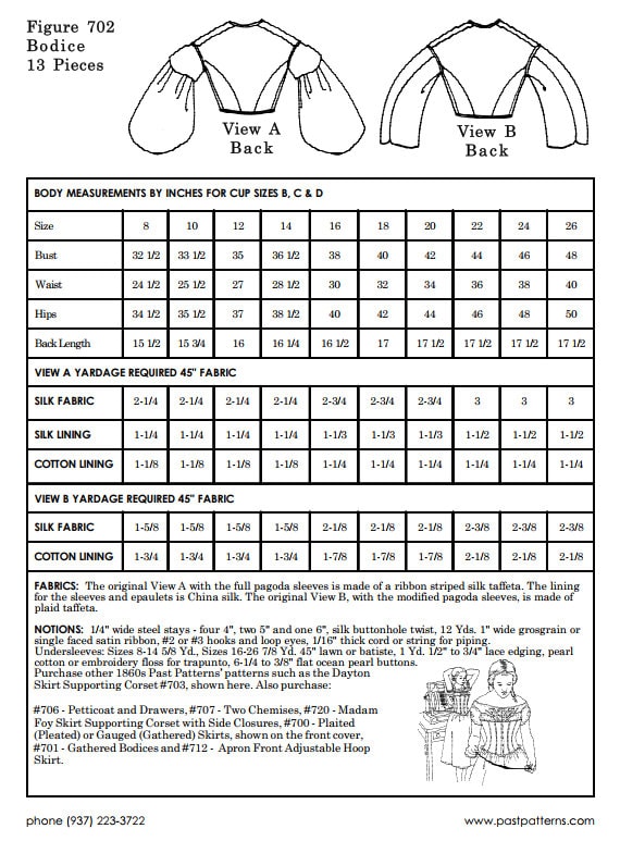 Past Patterns 0702 1850s Dart Fitted Bodice Sewing Pattern - Etsy