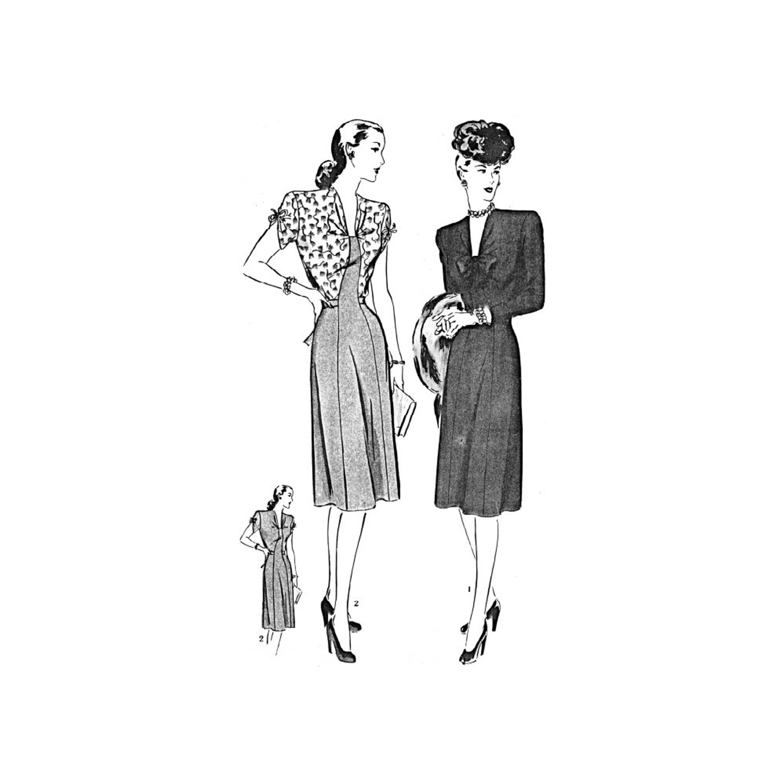 Past Patterns 1747 - Mid 1940s One-piece Dress Pattern Bust 38 B38 Sew ...