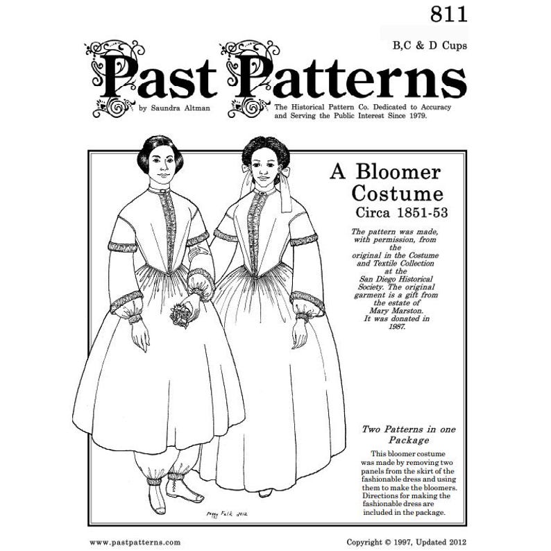 Past Patterns 0811 Sizes 16-20 Download - 1850s Bloomer Costume Sewing ...