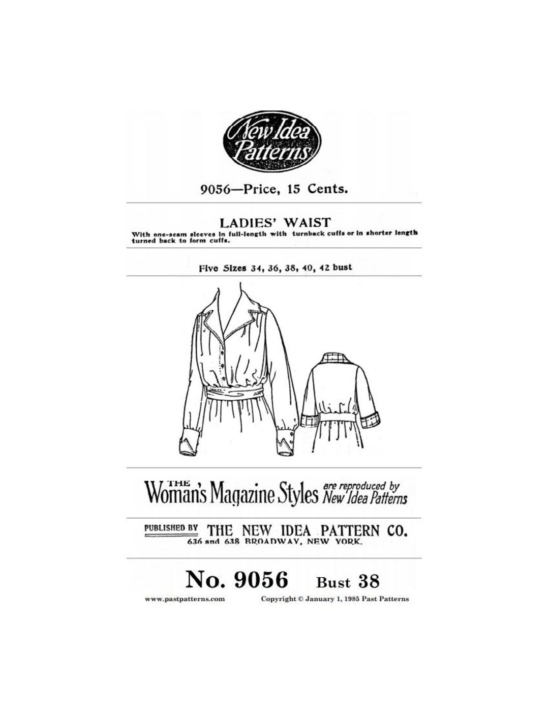 Past Patterns 9056 Download - 1910s Ladies Waist One Seam Sleeve ...