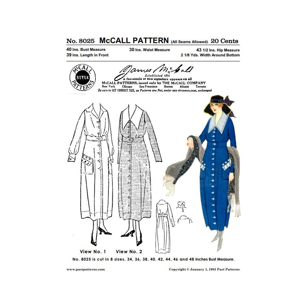 Past Patterns 8025 Download - Late 1910s Dress With Three-piece Skirt ...