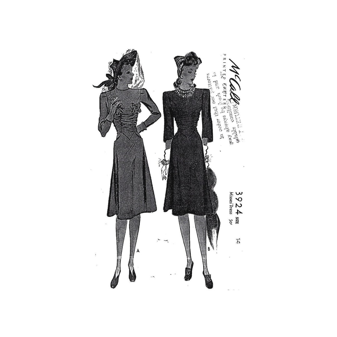 Past Patterns 3924 Download - Early 1940s Dress With Gathered Waist ...