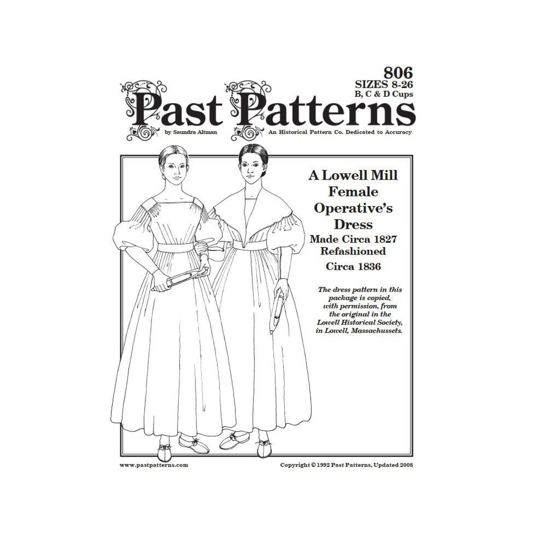 Past Patterns 0806 Downloads | Lowell Mill Worker Dress 1820s-1840s ...