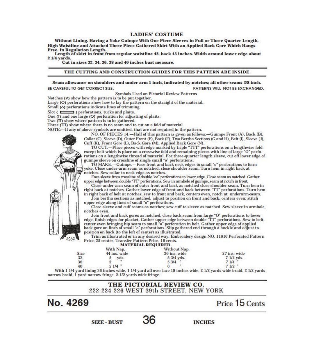 Past Patterns 4269 Download - Early 1910s Ladies Costume Sewing Pattern ...