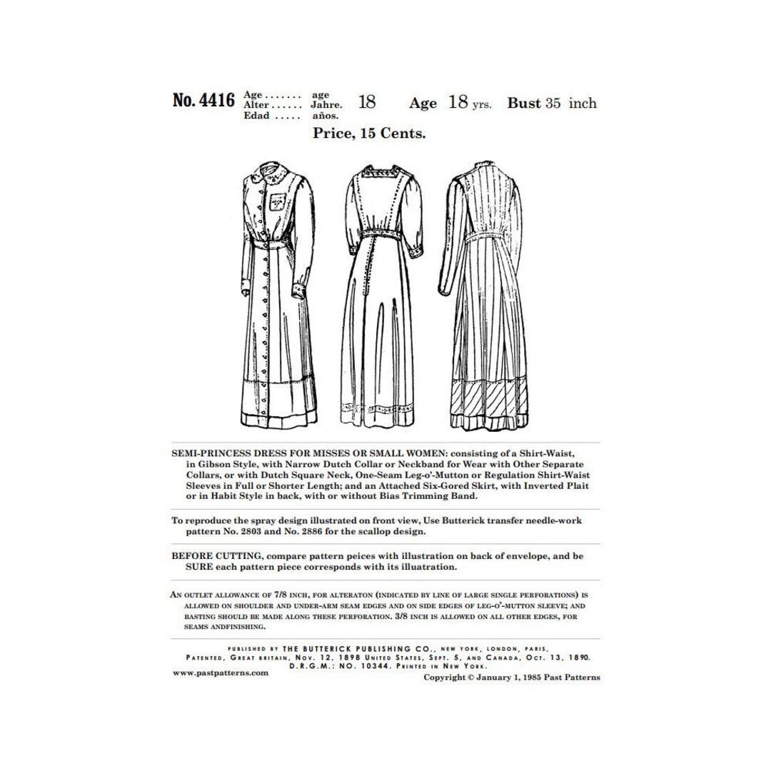Past Patterns 4416 Download - Early 1900s Semi-princess Dress Sewing ...