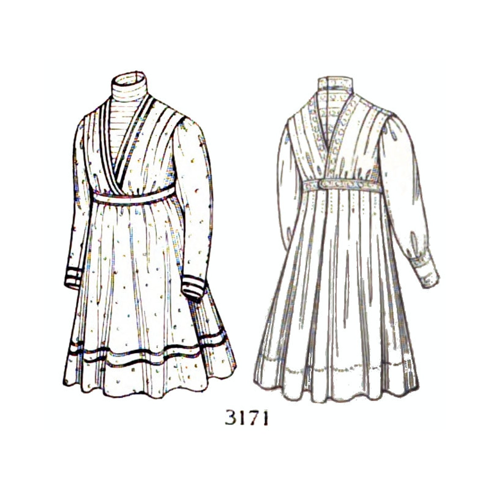 Past Patterns 0300 - Mid 1910s Girls Empire Dress With Surplice Waist ...