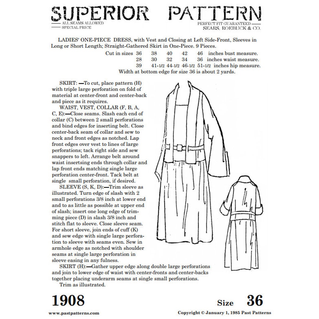 1920s Flapper Dress Sewing Pattern: Long Waisted Vest Dress, Bust 36 ...