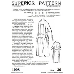Past Patterns 1908 - Early 1920s Long Waisted Dress Sewing Pattern Bust ...