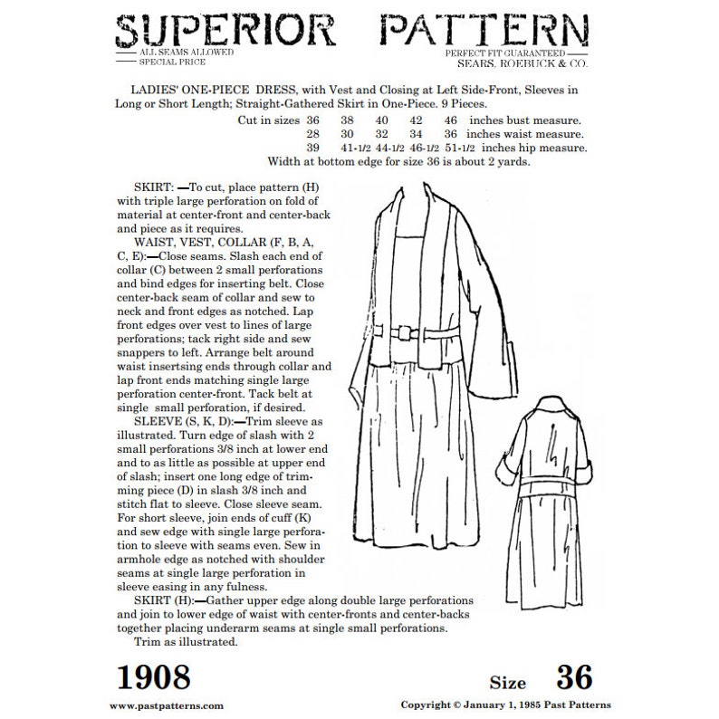 Past Patterns 1908 Early 1920s Long Waisted Dress Sewing - Etsy