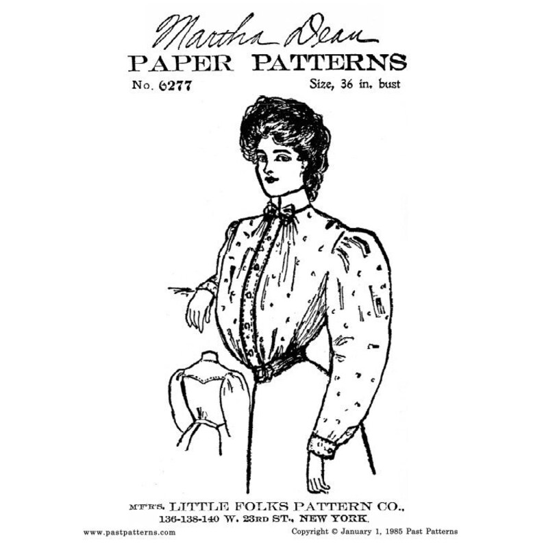 Past Patterns 6277B - Edwardian Plain Short Waist Sewing Pattern Bust ...