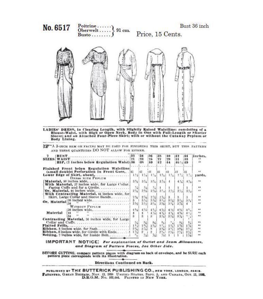 Past Patterns 6517 Download - Mid 1910s Dress Costume Sewing Pattern ...