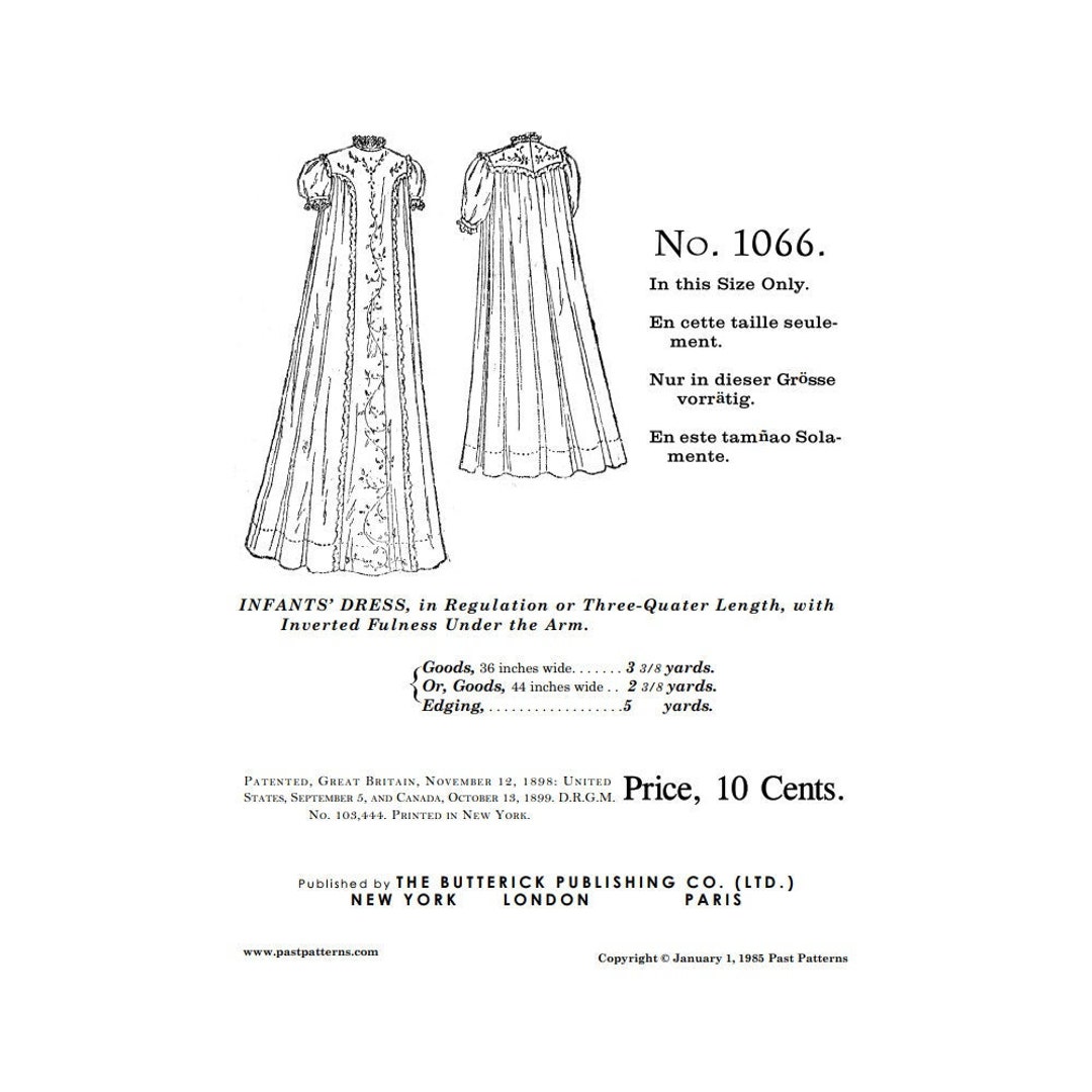 Past Patterns 1066 Download - Early 1900s Infants Dress Sewing Pattern ...
