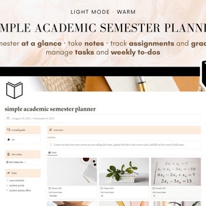 Simple Notion Academic Semester Planner for School and College, Notion ...