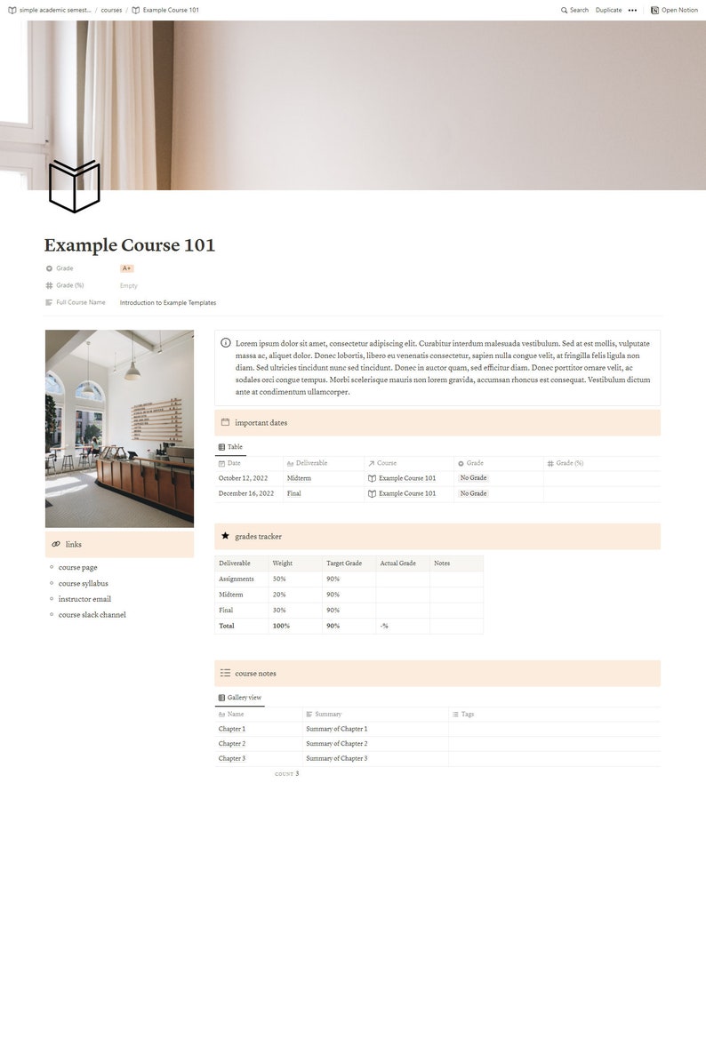 Simple Notion Academic Semester Planner for School and College, Notion ...