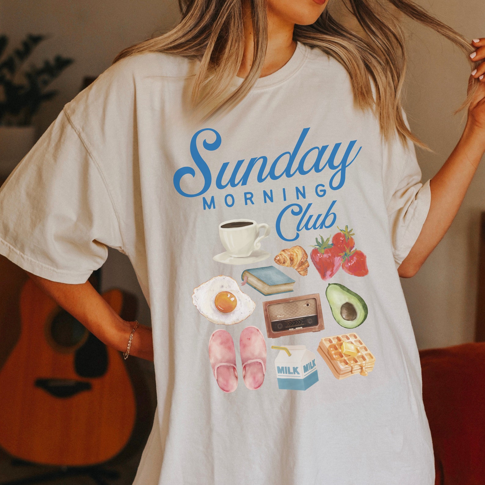 Breakfast Shirt, Sunday Morning Club Graphic Tee, Casual Downtown Girl ...