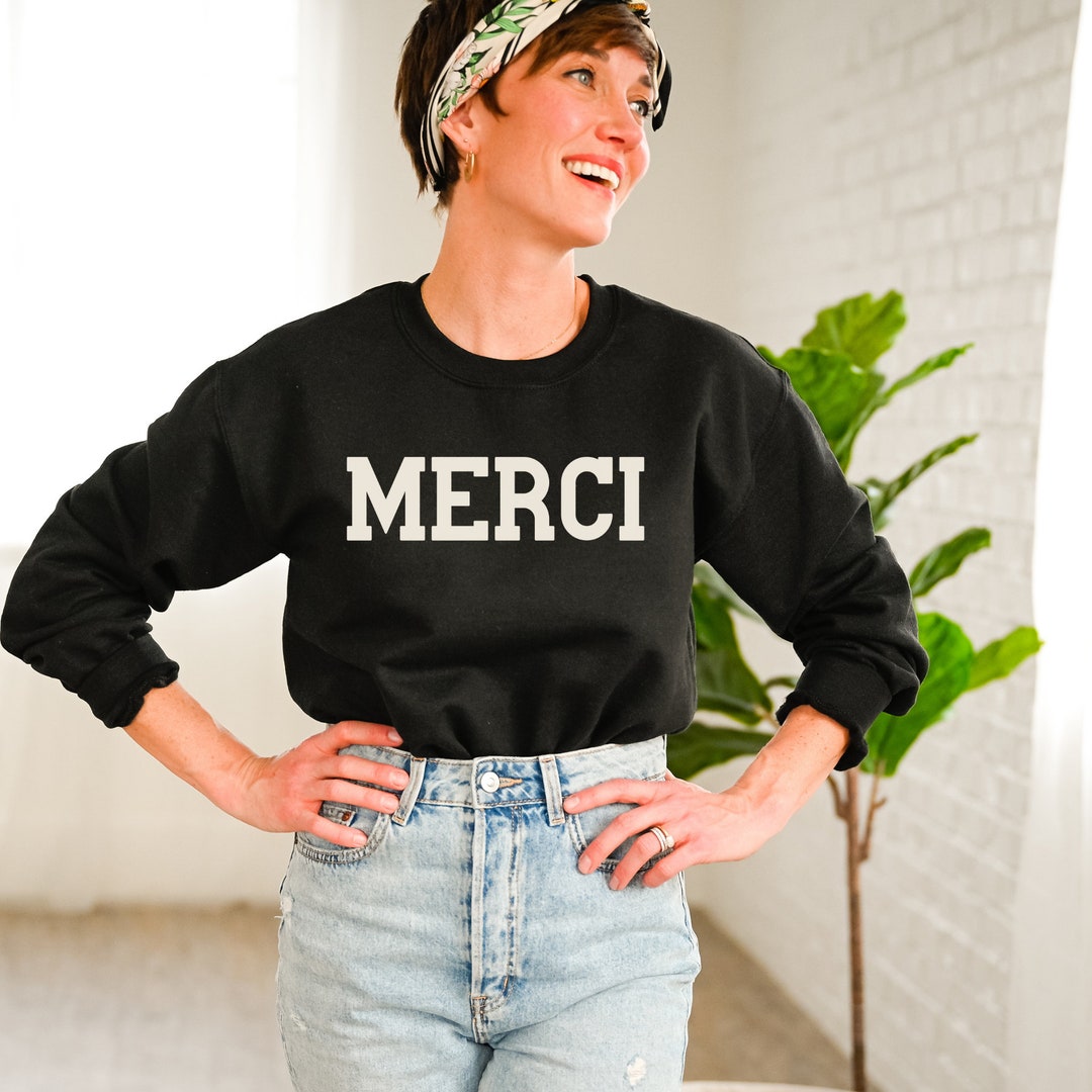 Preppy French Sweater Merci Varsity Sweatshirt Aesthetic French ...