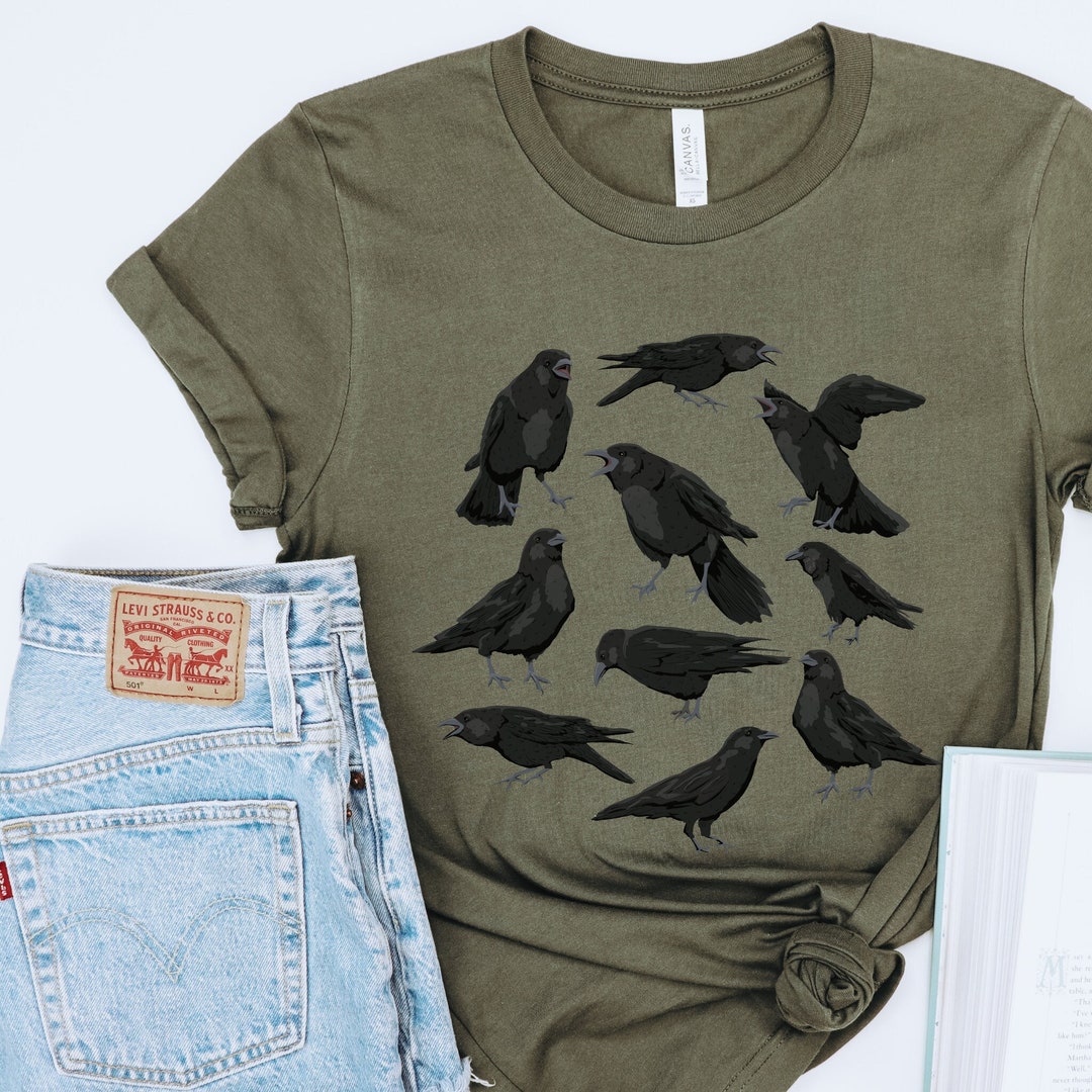 Crow T-shirt, Spooky Halloween Graphic Tee, Fall Botanical Bird Shirts ...