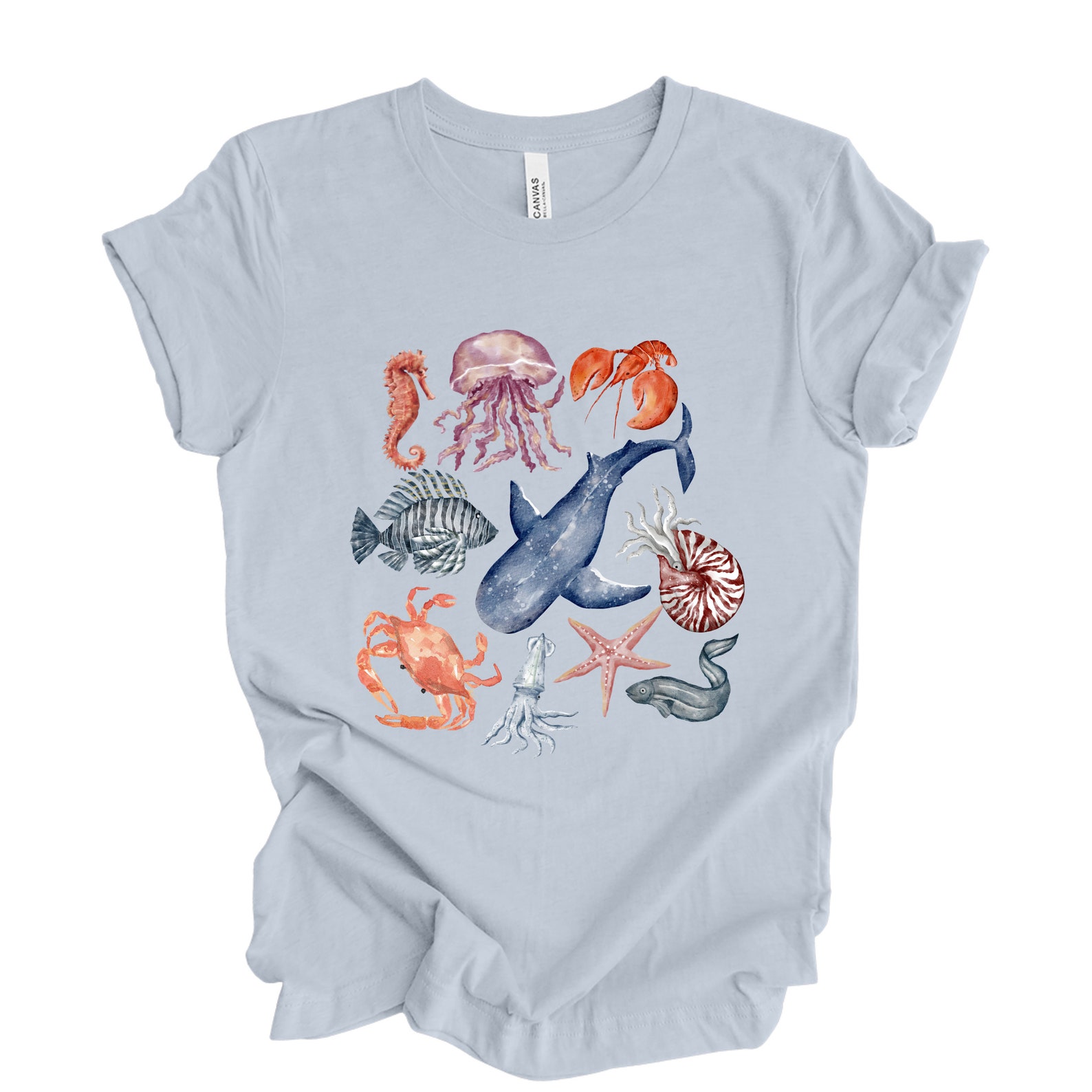 Sea Creatures T-shirt With Dolphin, Whale, Jellyfish and Other Ocean ...