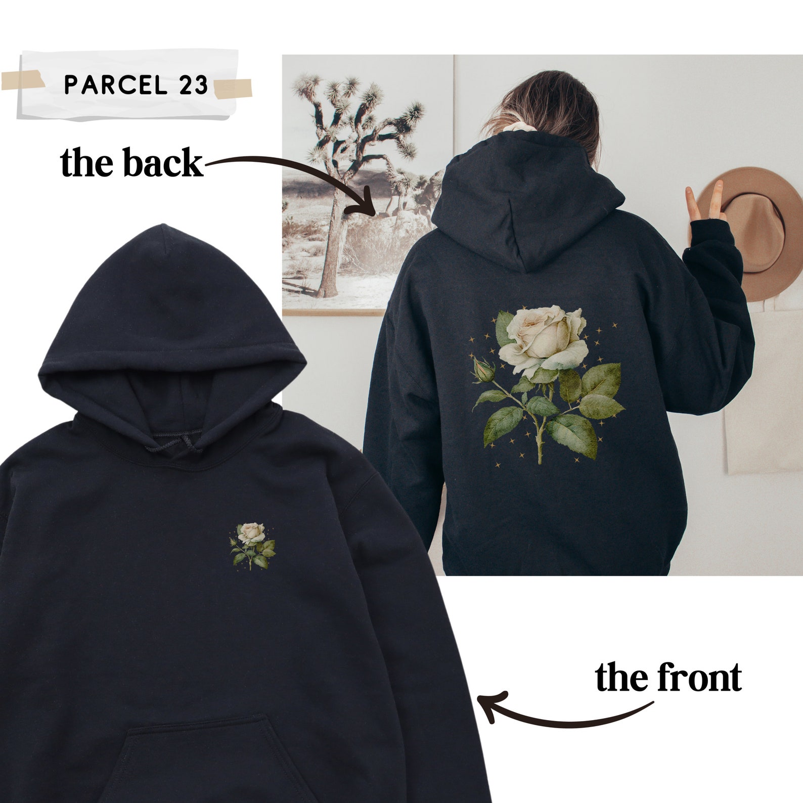 Oversized Rose Hoodie, Vintage Botanical Hooded Sweatshirt, Romantic ...