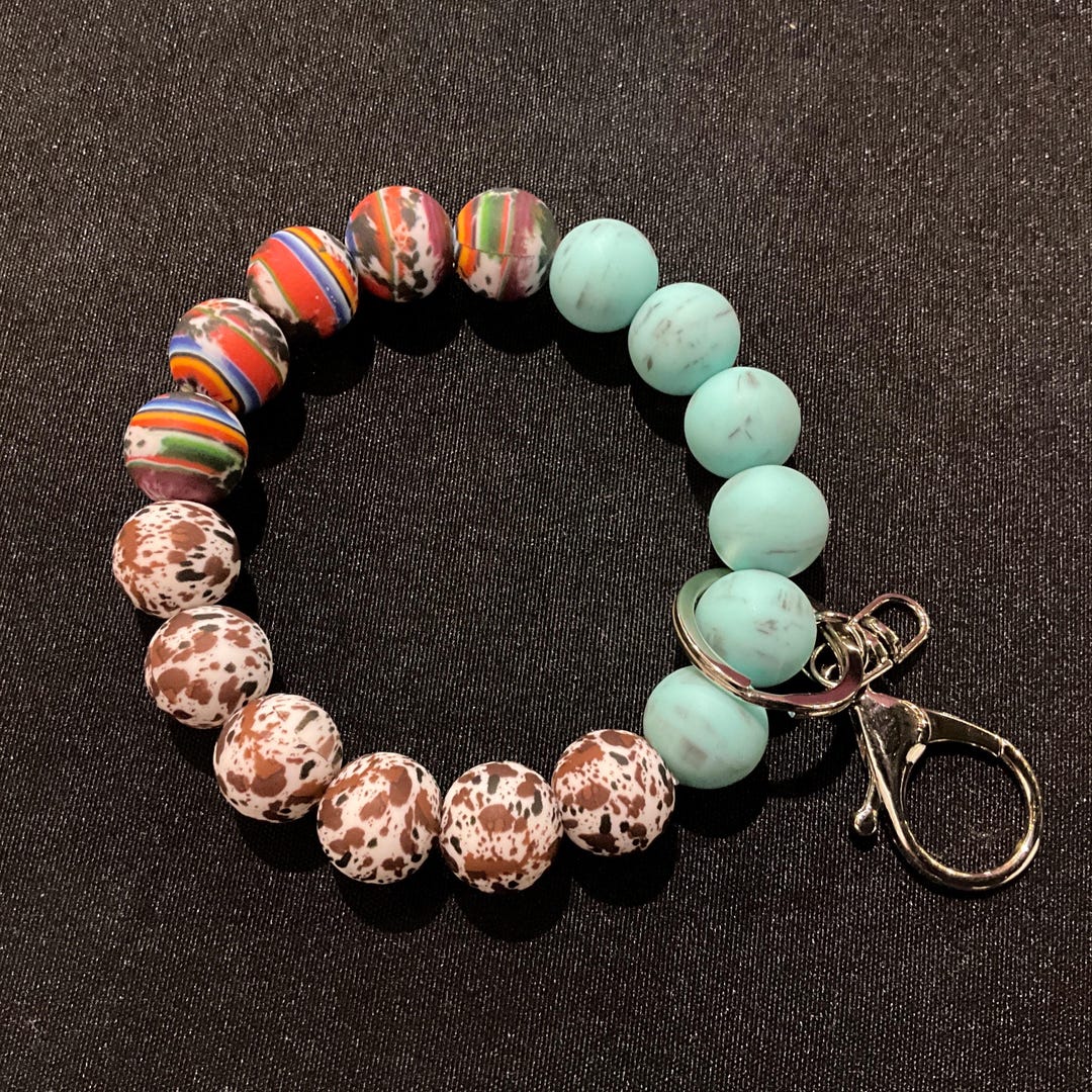 Cow Print, Turquoise, and Serape Beaded Keychain Bracelet - Etsy