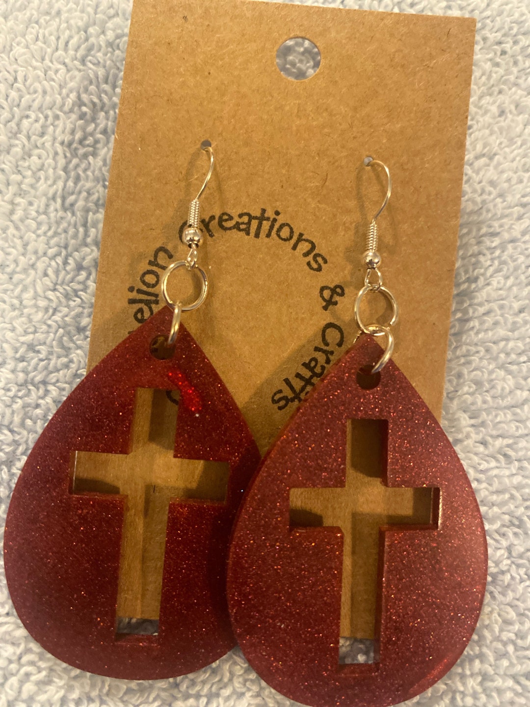 Maroon Teardrop Cross Earrings - Etsy