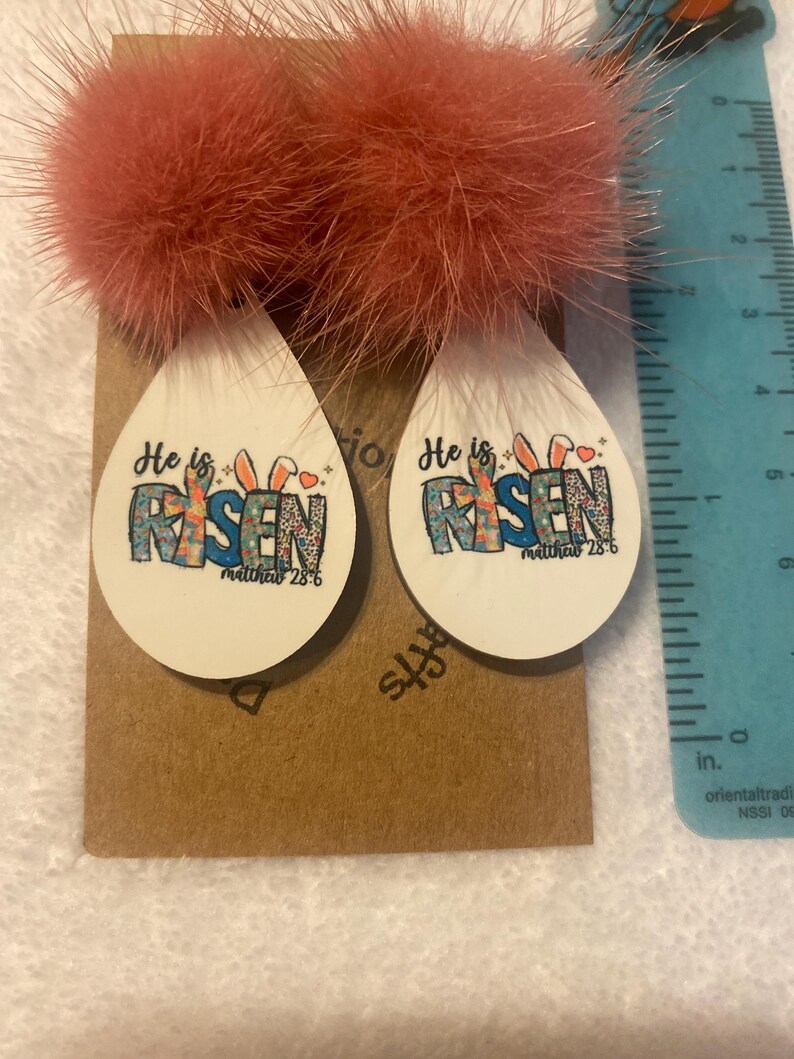 He is Risen With Pink Fluffy Topper Earrings - Etsy