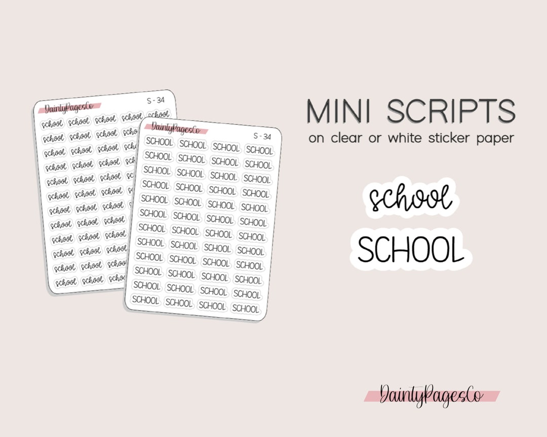 SCHOOL Mini Script Stickers | Transparent Minimal Functional Planner ...