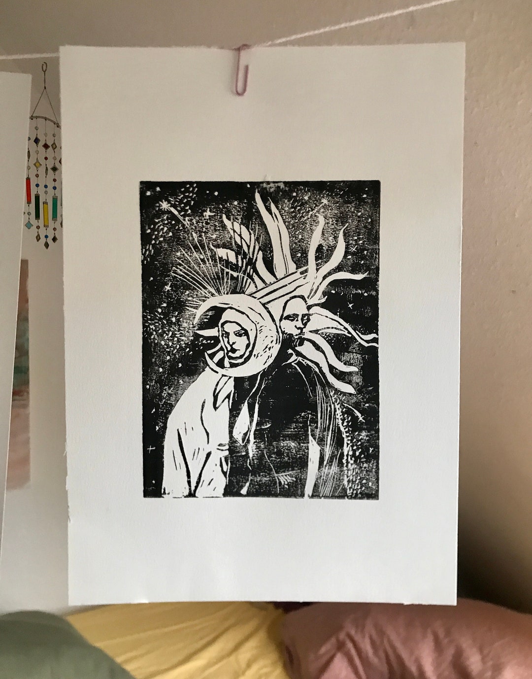 Sun Moon Linocut Print - Etsy