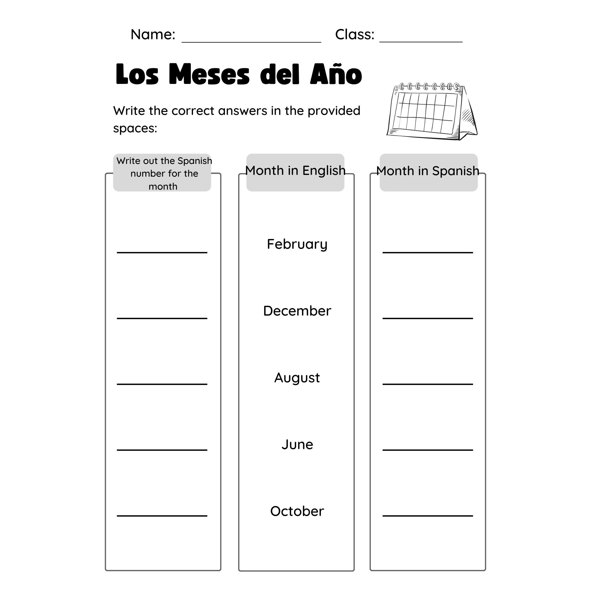 Los Dias De La Semana Y Los Meses Del Año with Solutions - Etsy