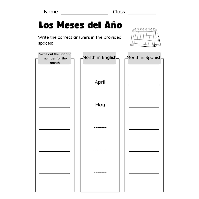 Los Dias De La Semana Y Los Meses Del Año (with Solutions) - Etsy