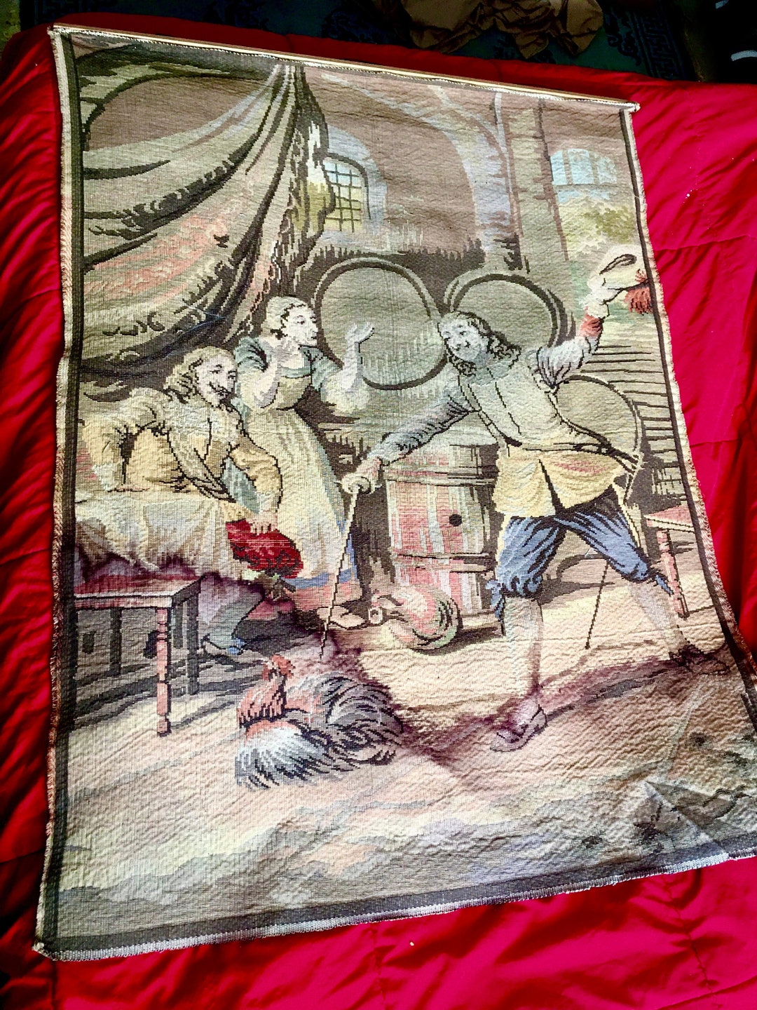 Antique Hand Woven Fabric Colonial Hanging Wall Tapestry, Made in ...