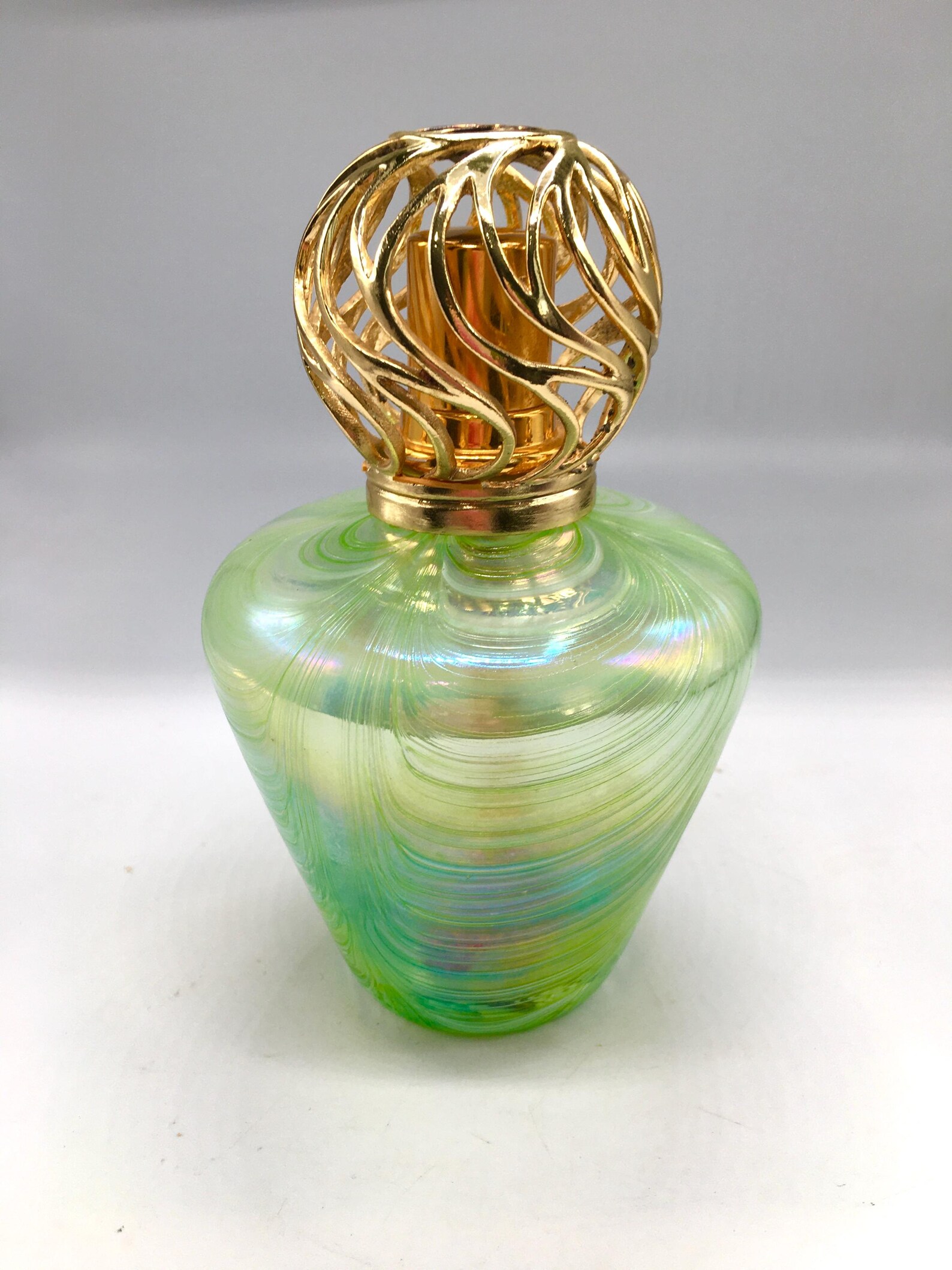 Unique VTG Green Iridescent Swirl Art Glass Perfume Bottle, Fragrance ...