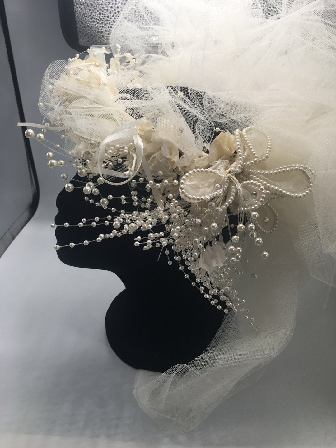 Vintage Ivory Ornate Beaded Double Layer Comb Hold Bubble Poof Wedding ...