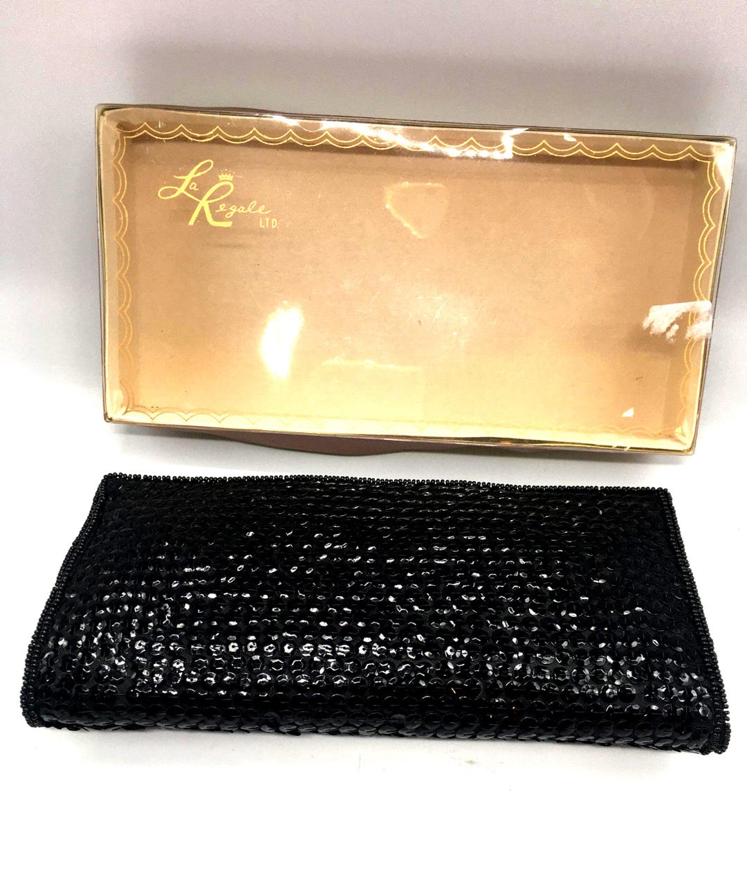 NEW VTG 1950’s La Regal Black Sequined MCM Retro Clutch Zip Close Purse ...