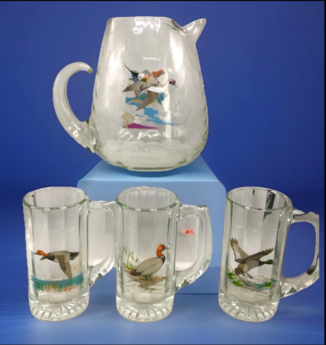 Rare VTG Ned Smith Signed Hand Painted Waterfowl Retro Crystal Pitcher ...