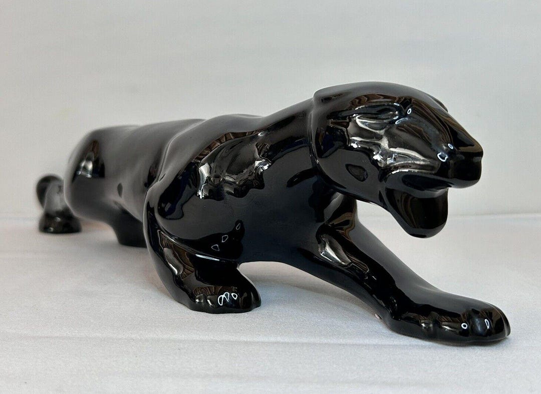 Rare VTG Art Deco Haeger Pottery Long Sleek Black Crouching Panther ...
