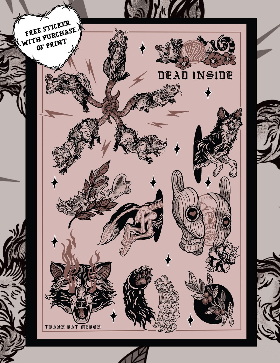 Blackwork Tattoo Flash Sheet of Forbidden Cats - Etsy