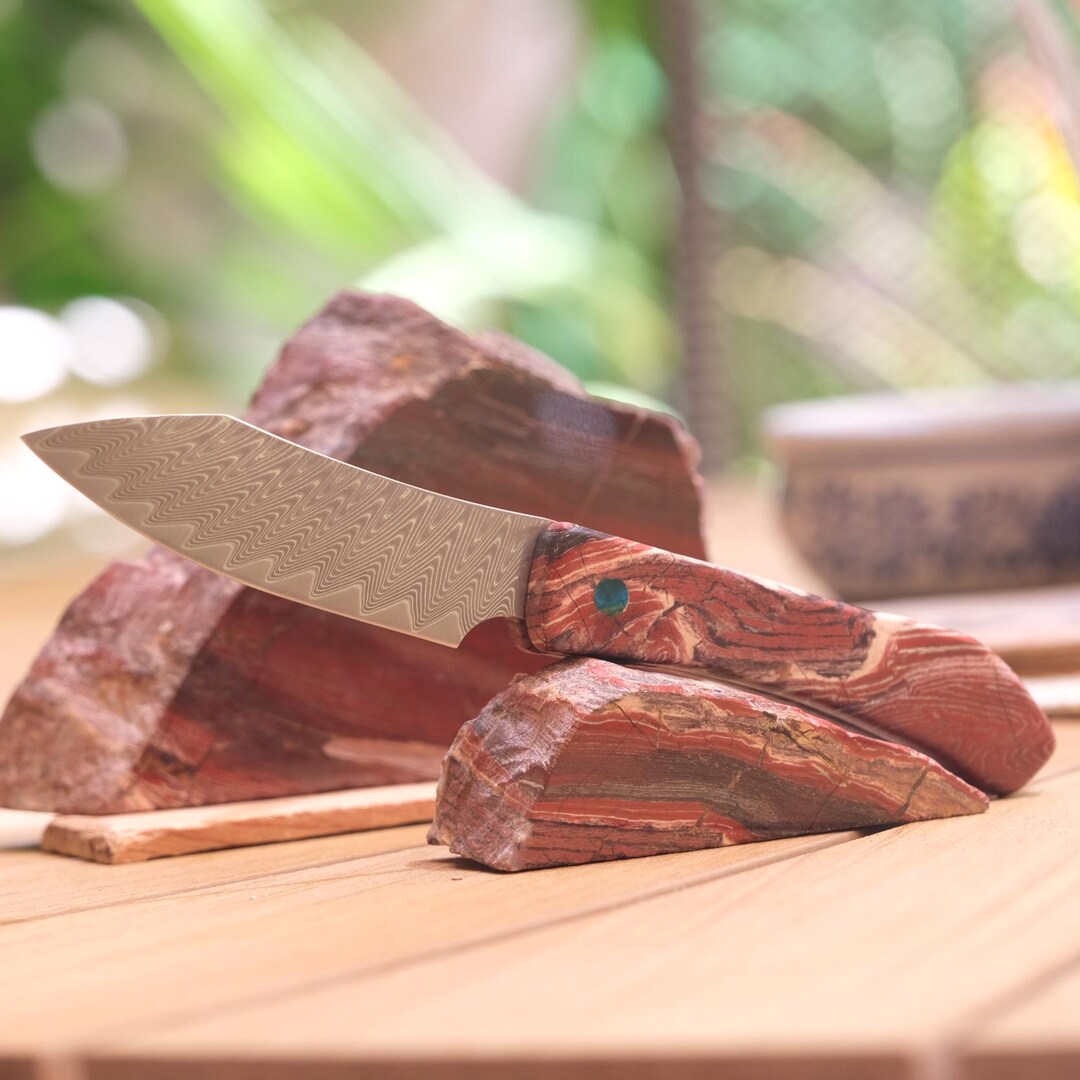 Handcrafted Damascus Knife With Thick Snakeskin Jasper Handle and ...