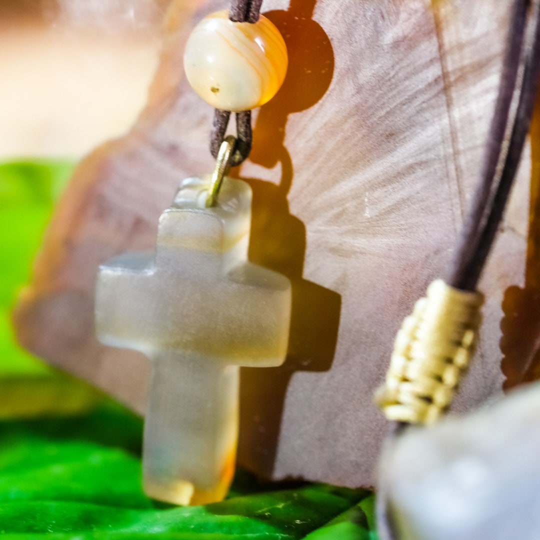 Exquisite Translucent Natural Chalcedony Hand-carved Cross Pendant ...