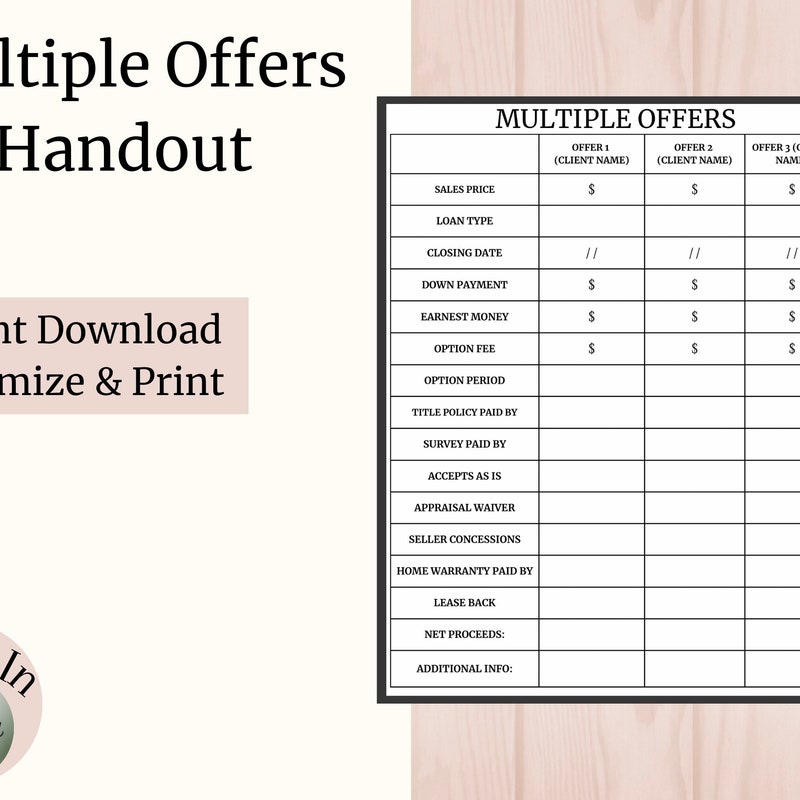 Multiple Offer Sheet - Etsy